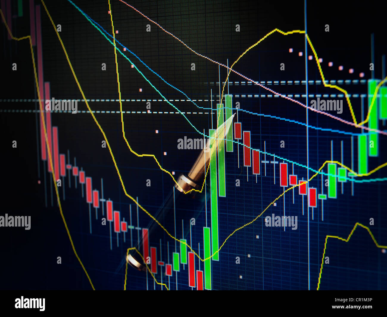 Candlestick graph and fountain pen as symbols of the stock market Stock ...