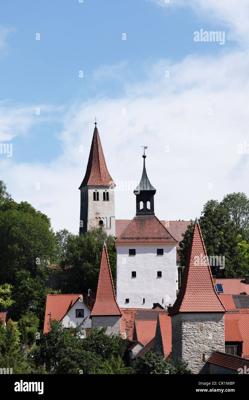Town walls and the Basilica of St. Martin, Greding, Middle Franconia ...