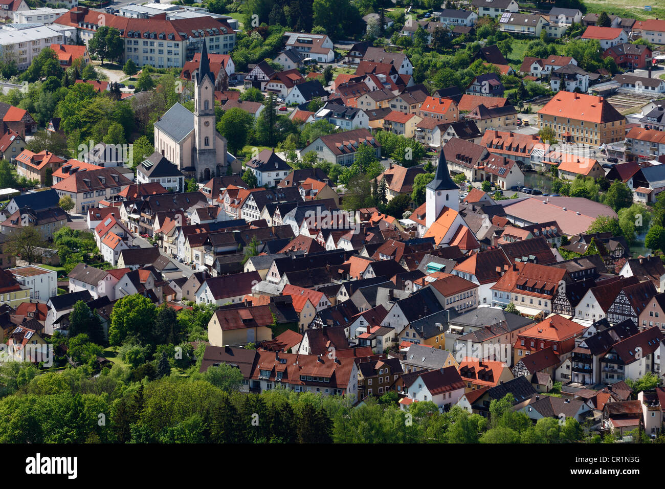 Cityscape view across Ebermannstadt from the Wallerwarte look-out ...