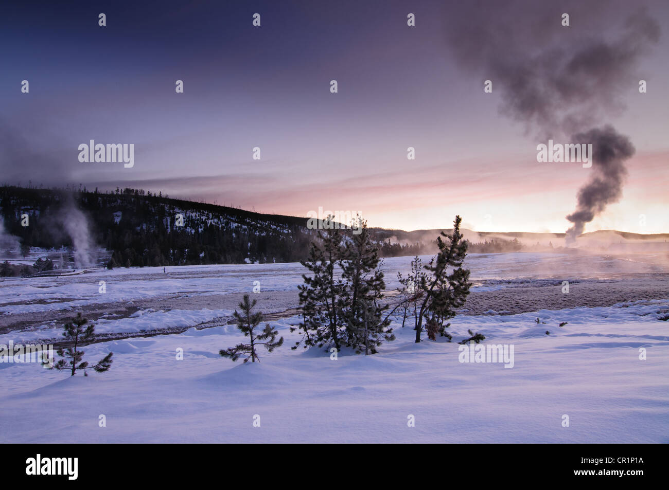 Geyser yellowstone snow hi-res stock photography and images - Alamy