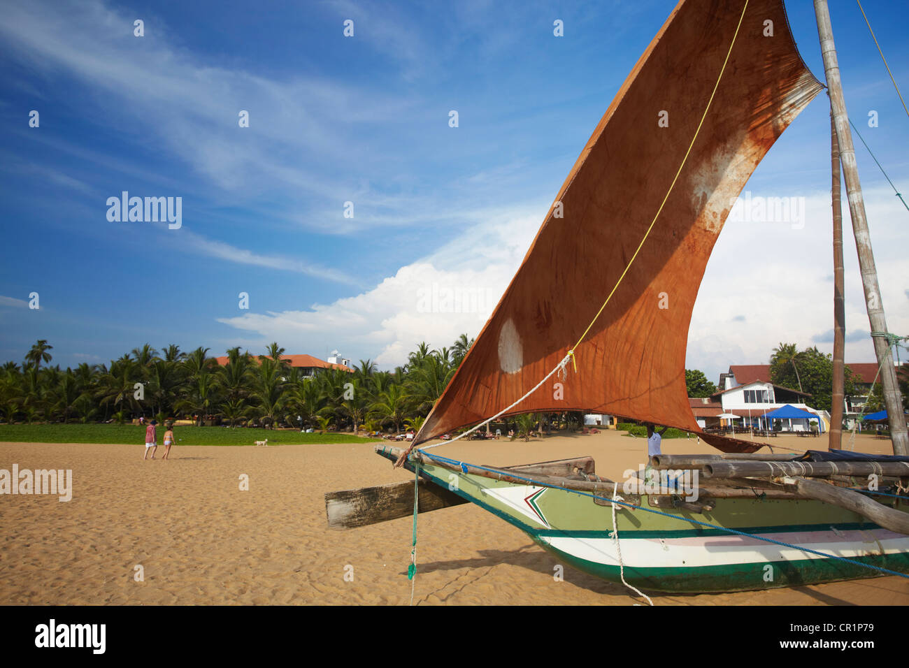 Oruwa (outrigger canoe) on Negombo beach, North Western Province, Sri ...