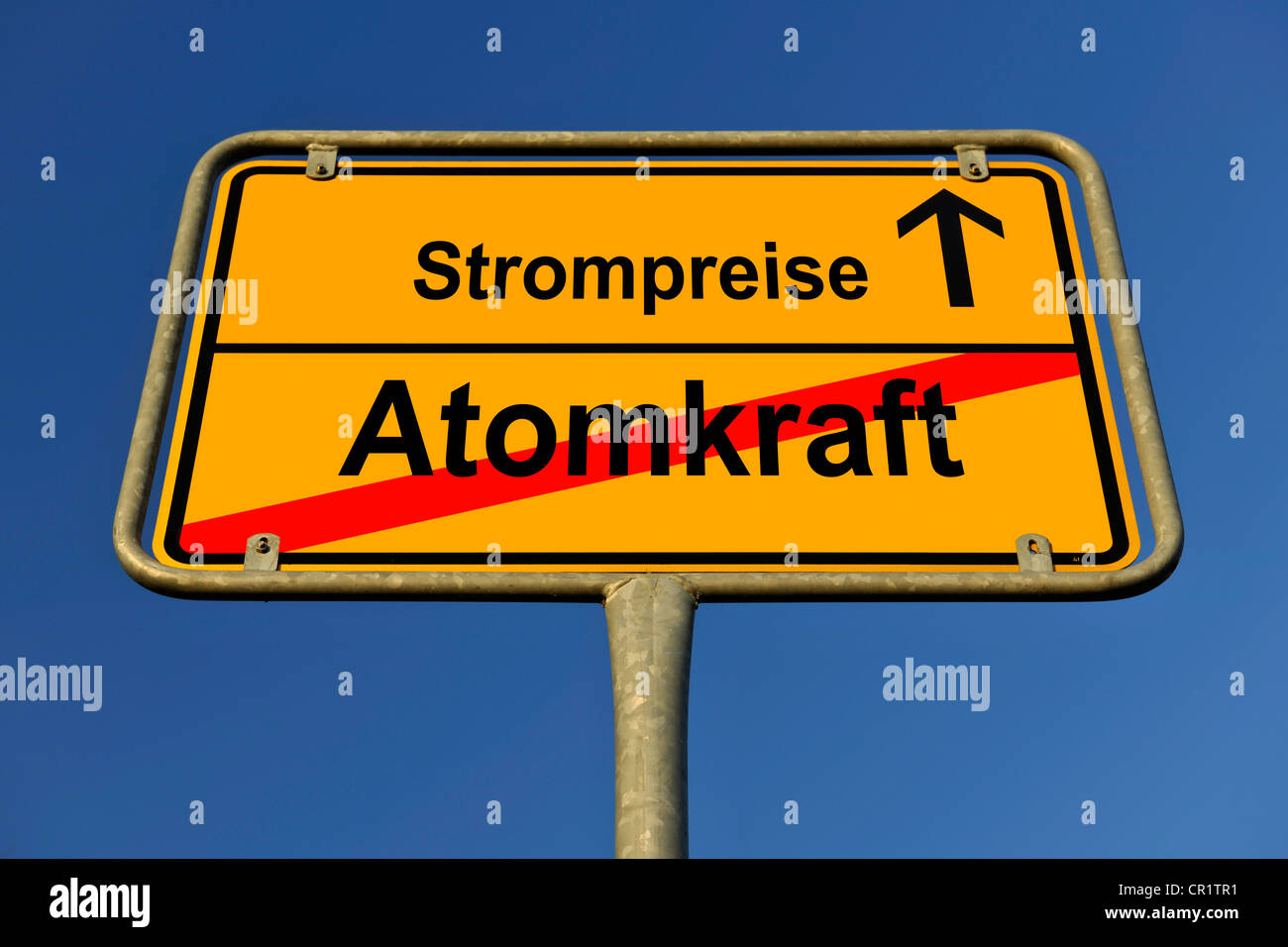 City limit sign, symbolic image in German for phasing out nuclear power ...