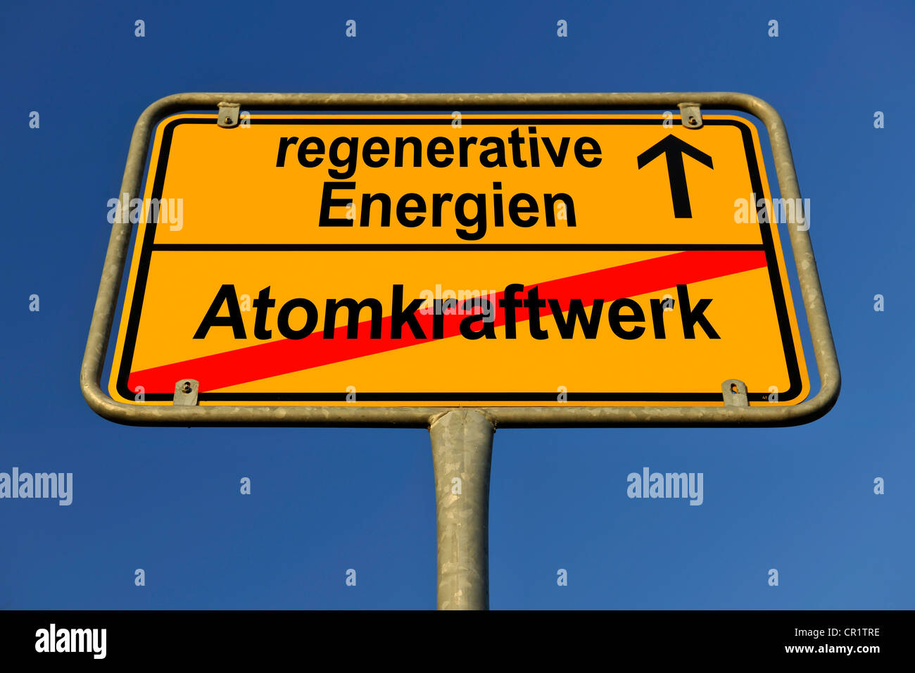 City limit sign, symbolic image in German for phasing out nuclear power ...