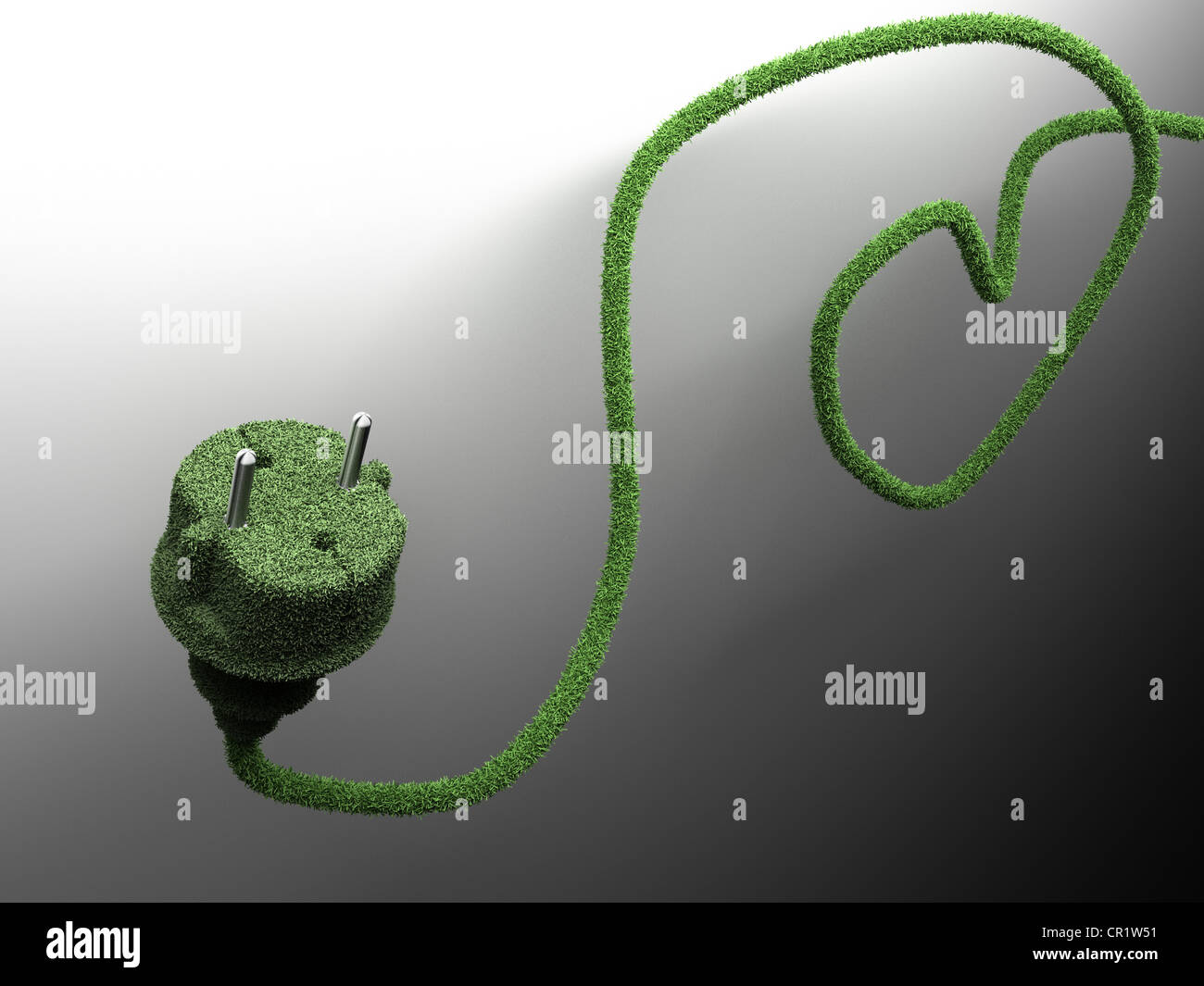 3d-rendering, grass covered plug and power cable, computer graphic ...