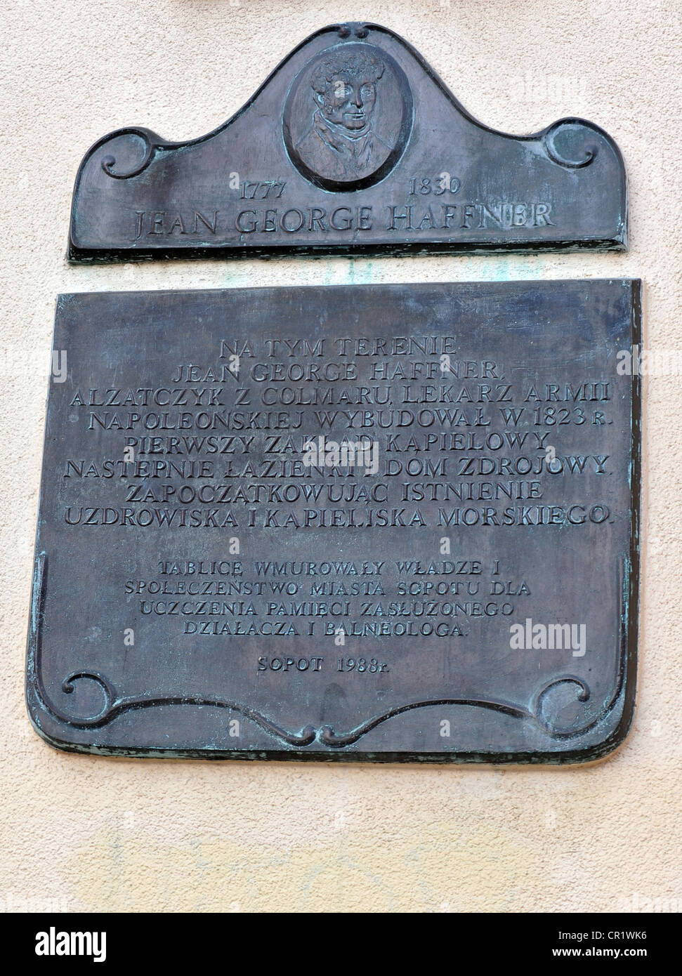 Jean George Haffner plaque. The founder of Sopot a beach resort near to ...