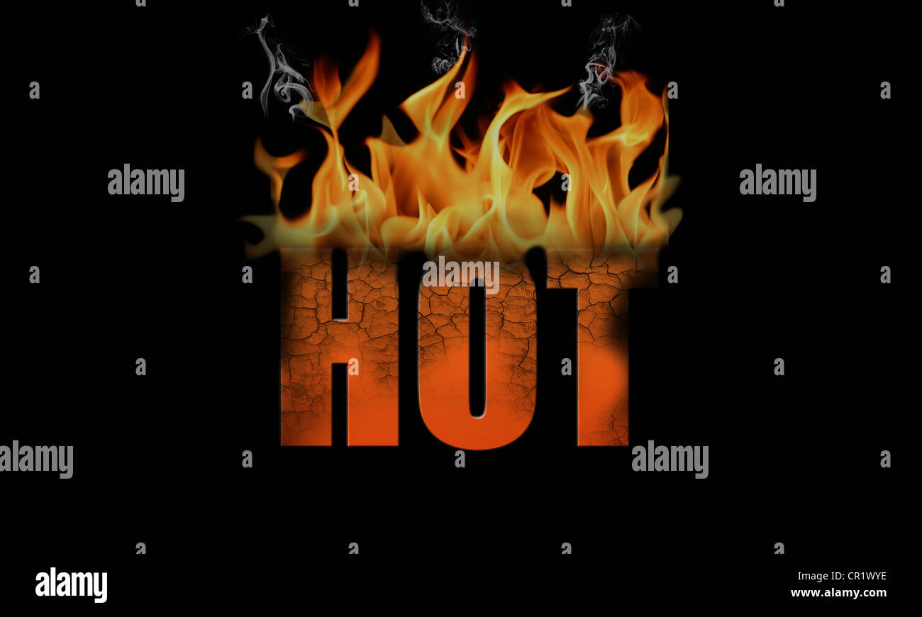 This stock image is horizontal with the word hot writing in flame text ...