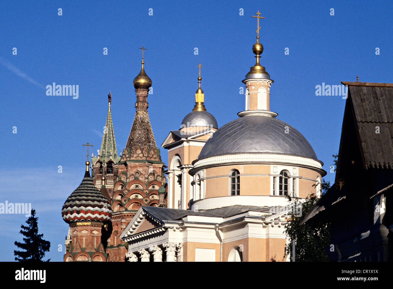 Russia, Moscow, roofs of Varvaka street and St Basil's Cathedral on the ...
