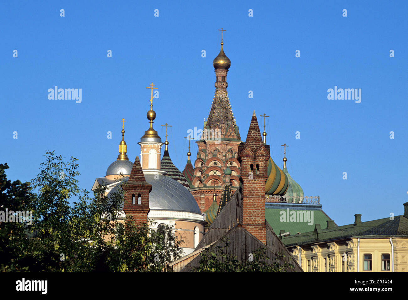 Russia, Moscow, roofs of Varvaka street and St Basil's Cathedral on the ...