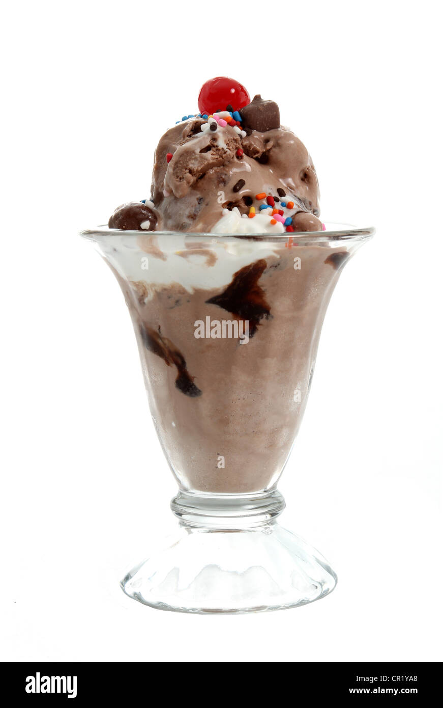 Chocolate Ice Cream Sundae on White Background Stock Photo - Alamy