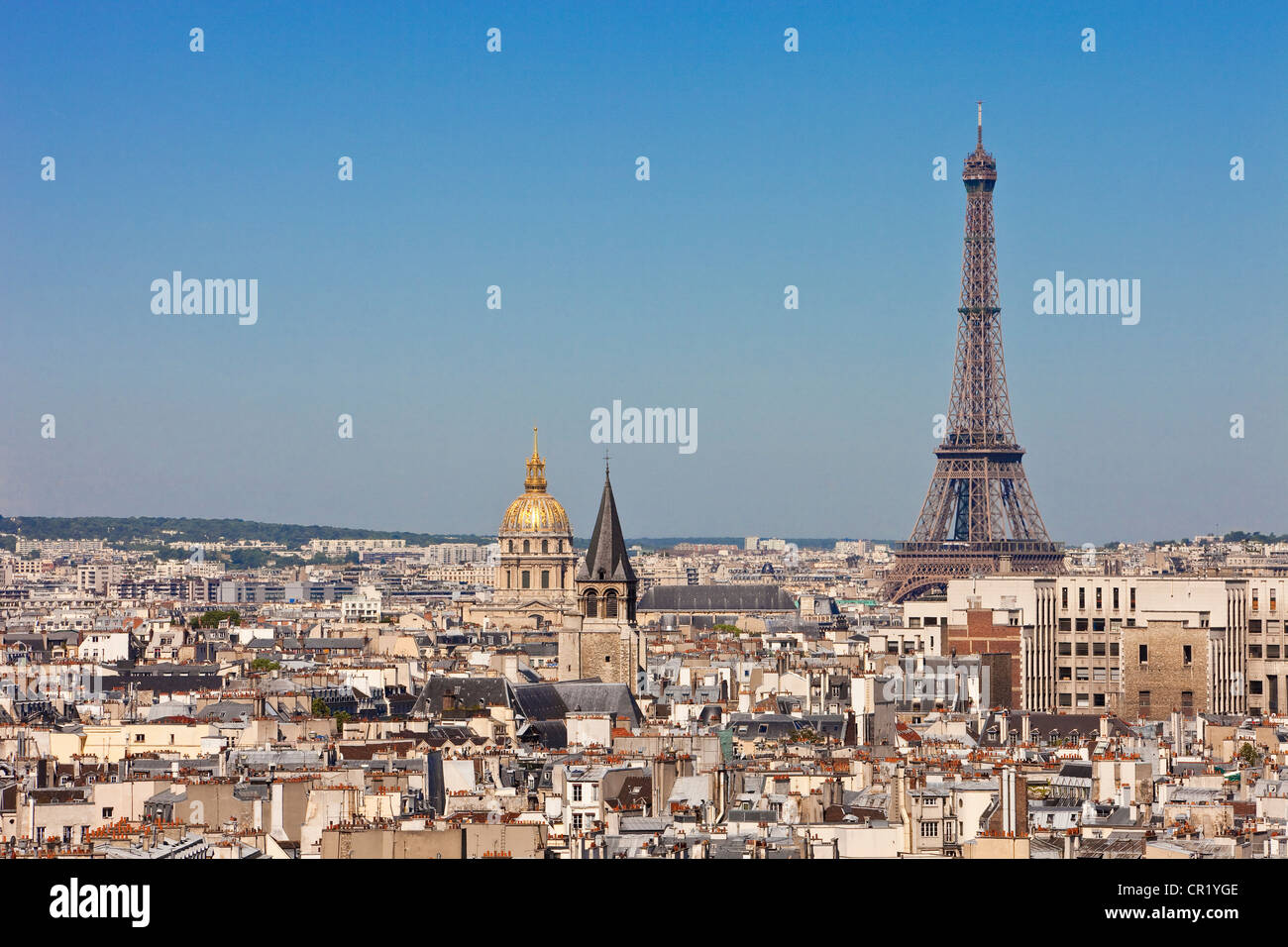 France, Paris, Eiffel tower seen from Notre-Dame de Paris Cathedral ...
