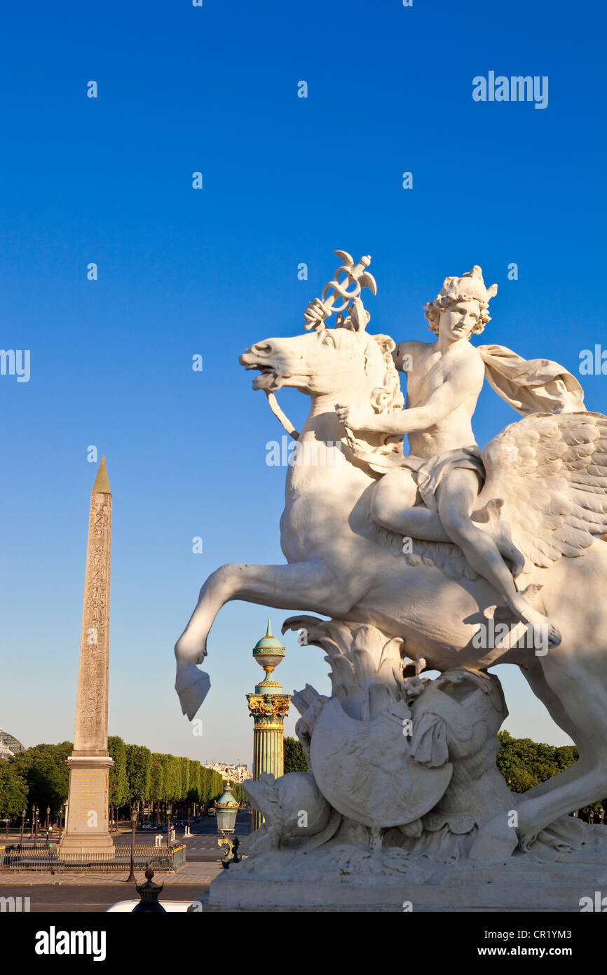 France, Paris, place de la Concorde, horses of Marly, Mercury by ...