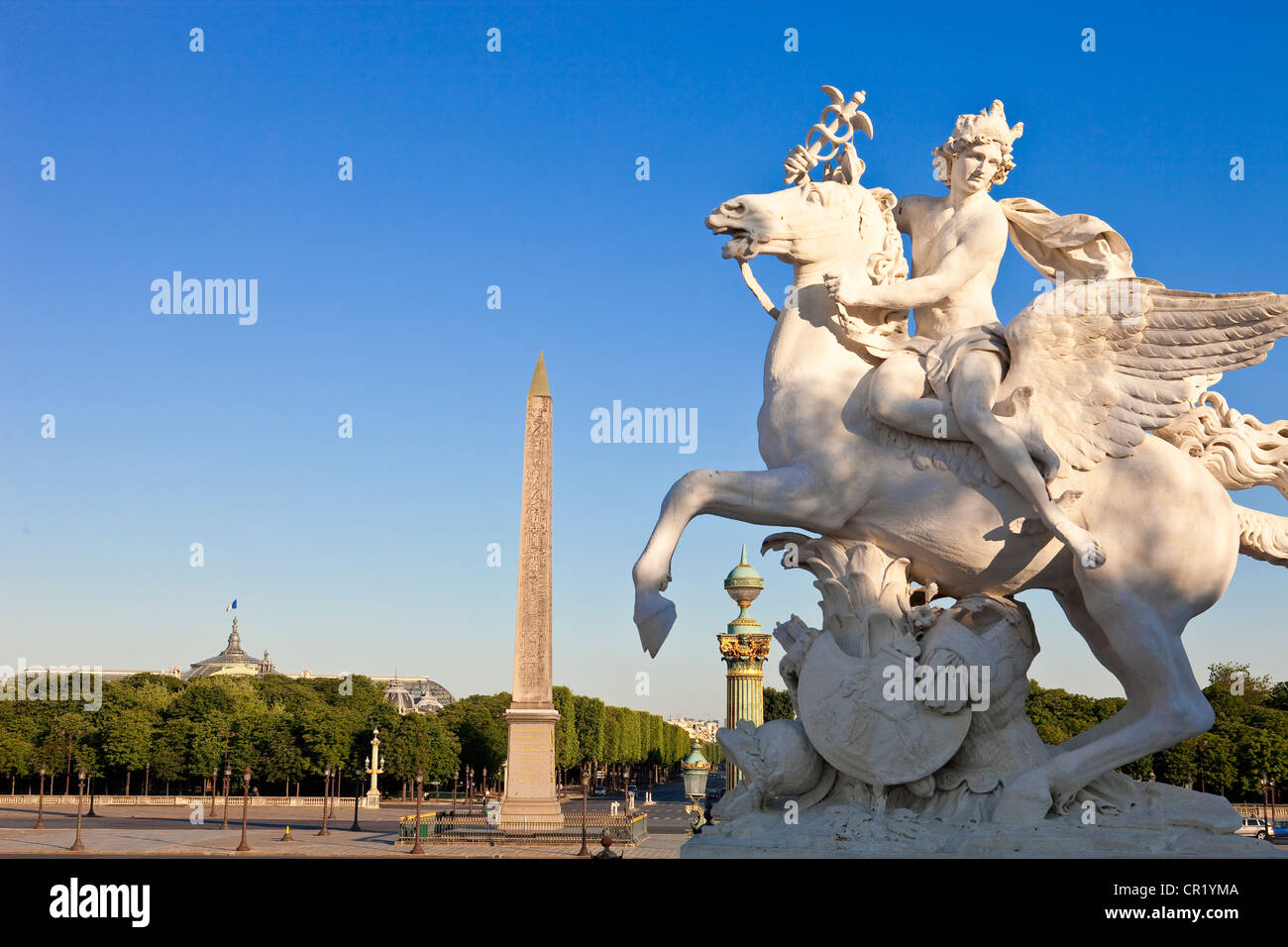 France, Paris, place de la Concorde, horses of Marly, Mercury by ...