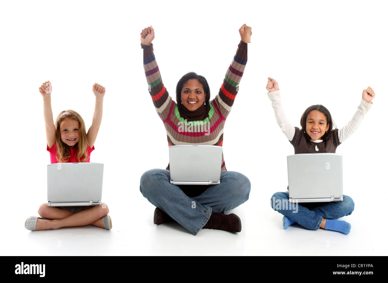 Teacher and Students on computers with white background Stock Photo - Alamy