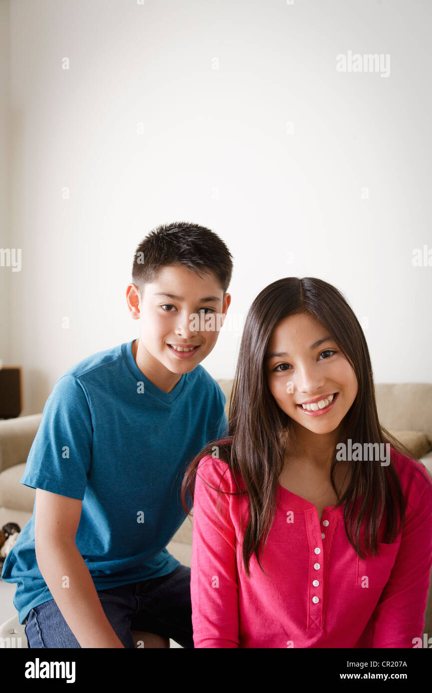 USA, California, Los Angeles, Portrait of smiling brother (10-11) and ...