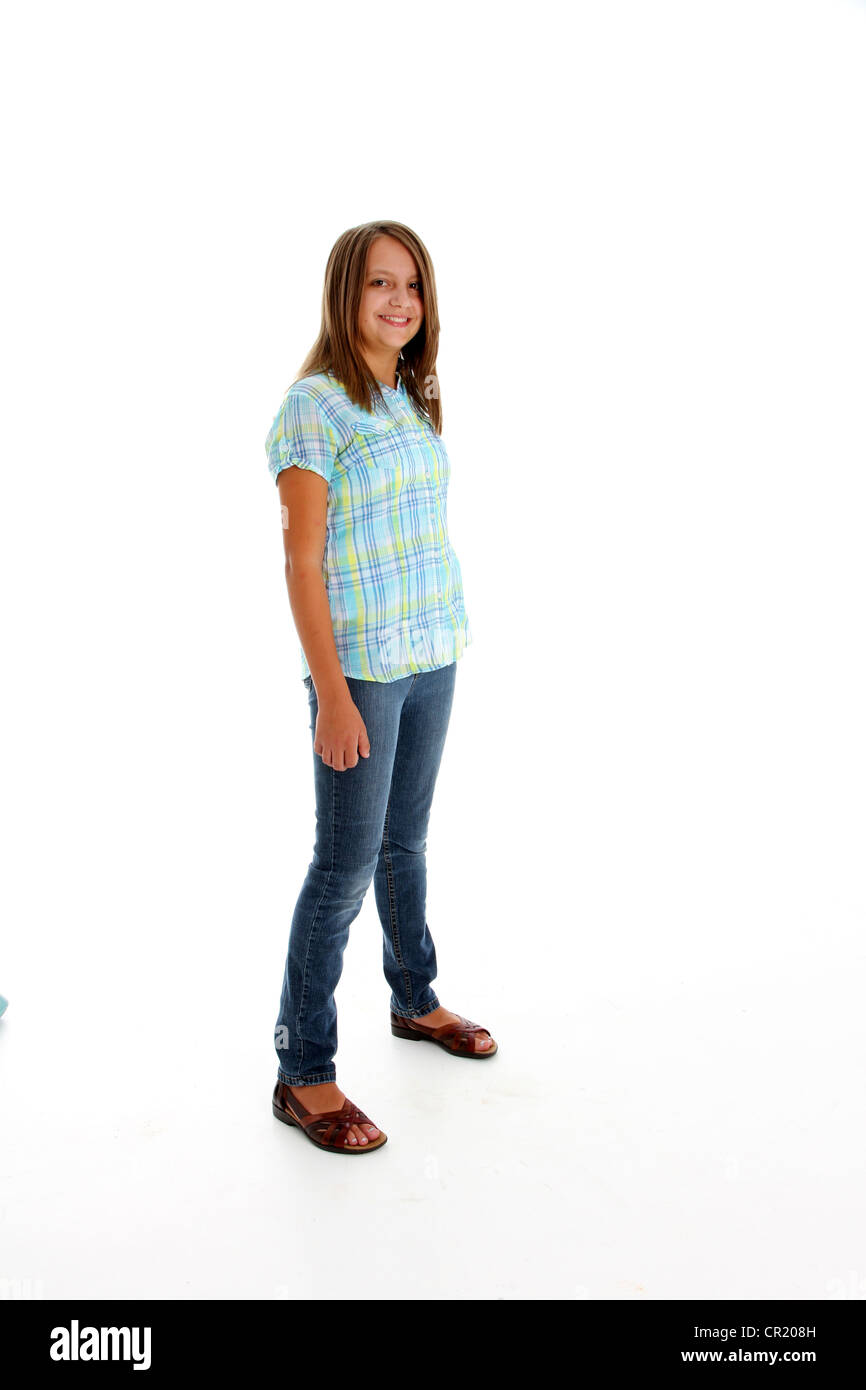 Single Teenage Girl on a White Background Stock Photo - Alamy