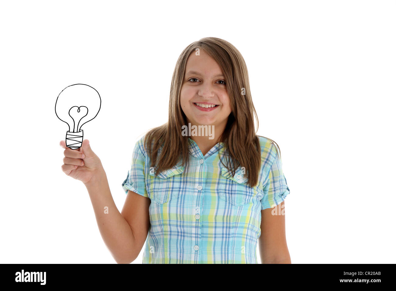 Student holding a lightbulb with an idea Stock Photo - Alamy