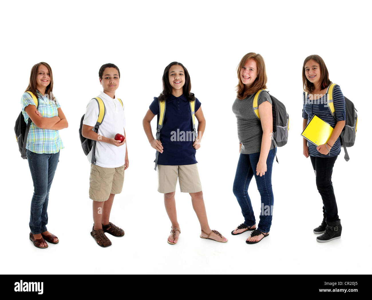 Student children against a white background Stock Photo - Alamy