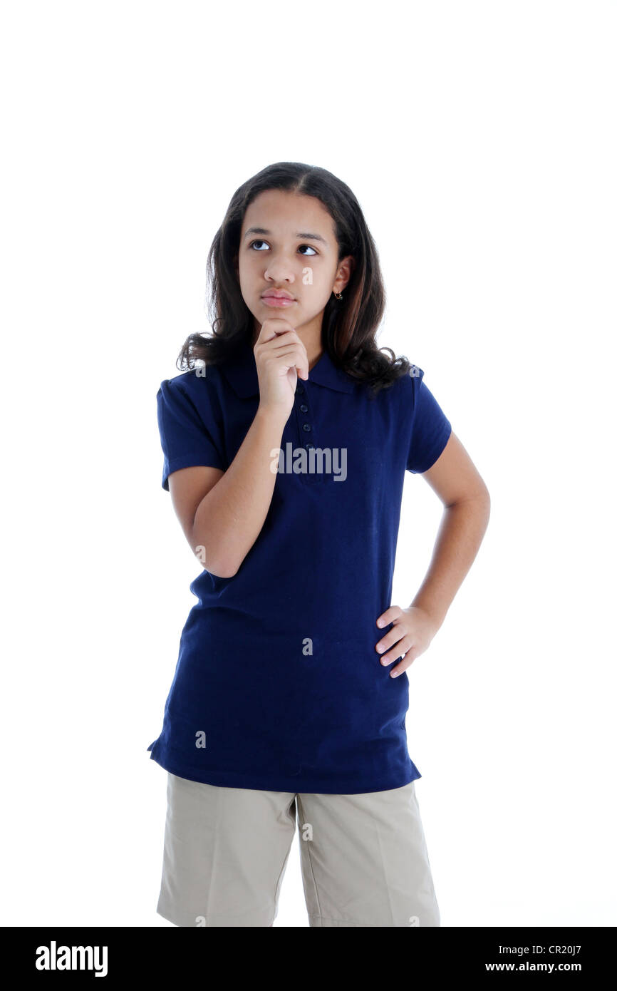 Young Teenage Girl Thinking on White Background Stock Photo - Alamy