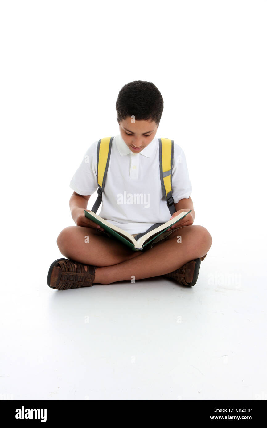 Teenage Boy Ready for School on White Background Stock Photo - Alamy