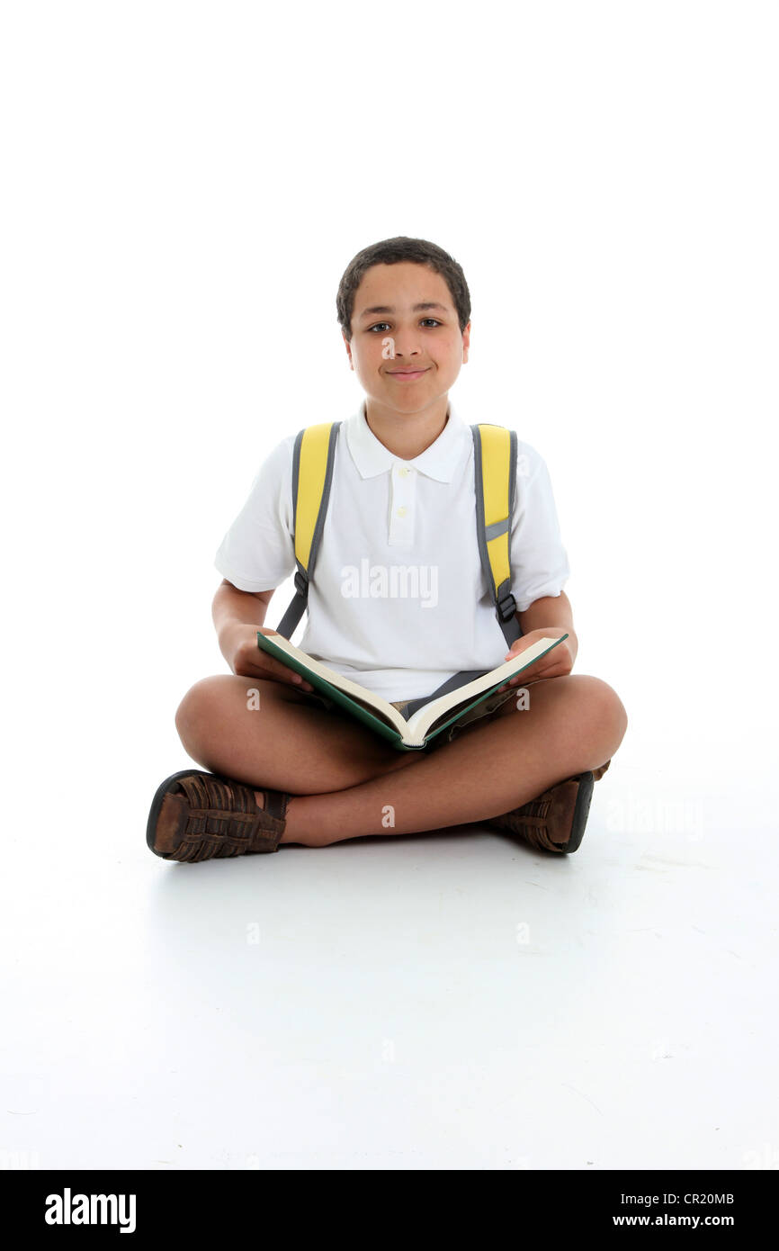 Teenage Boy Ready for School on White Background Stock Photo - Alamy
