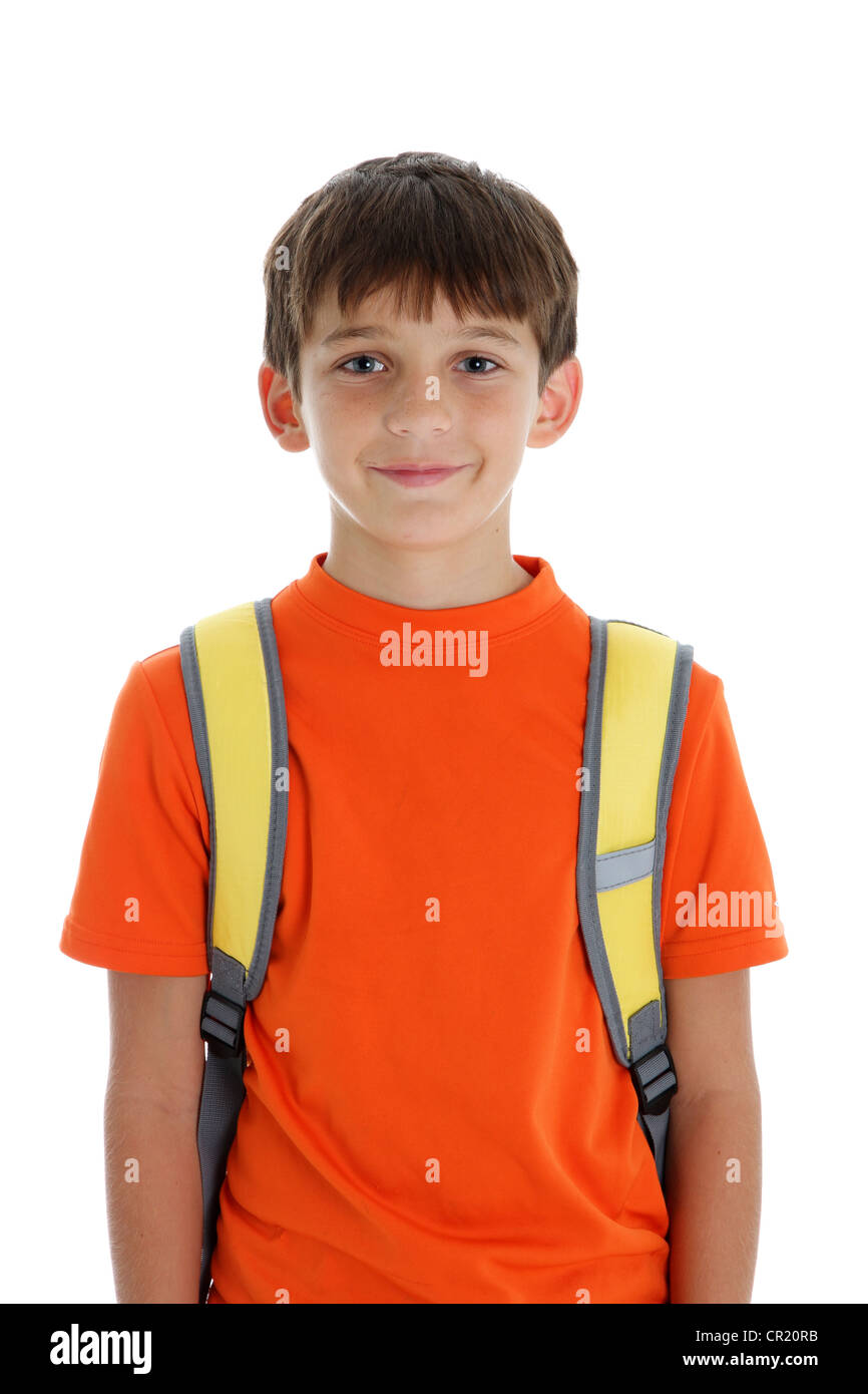 Young Boy Ready for School on White Background Stock Photo - Alamy