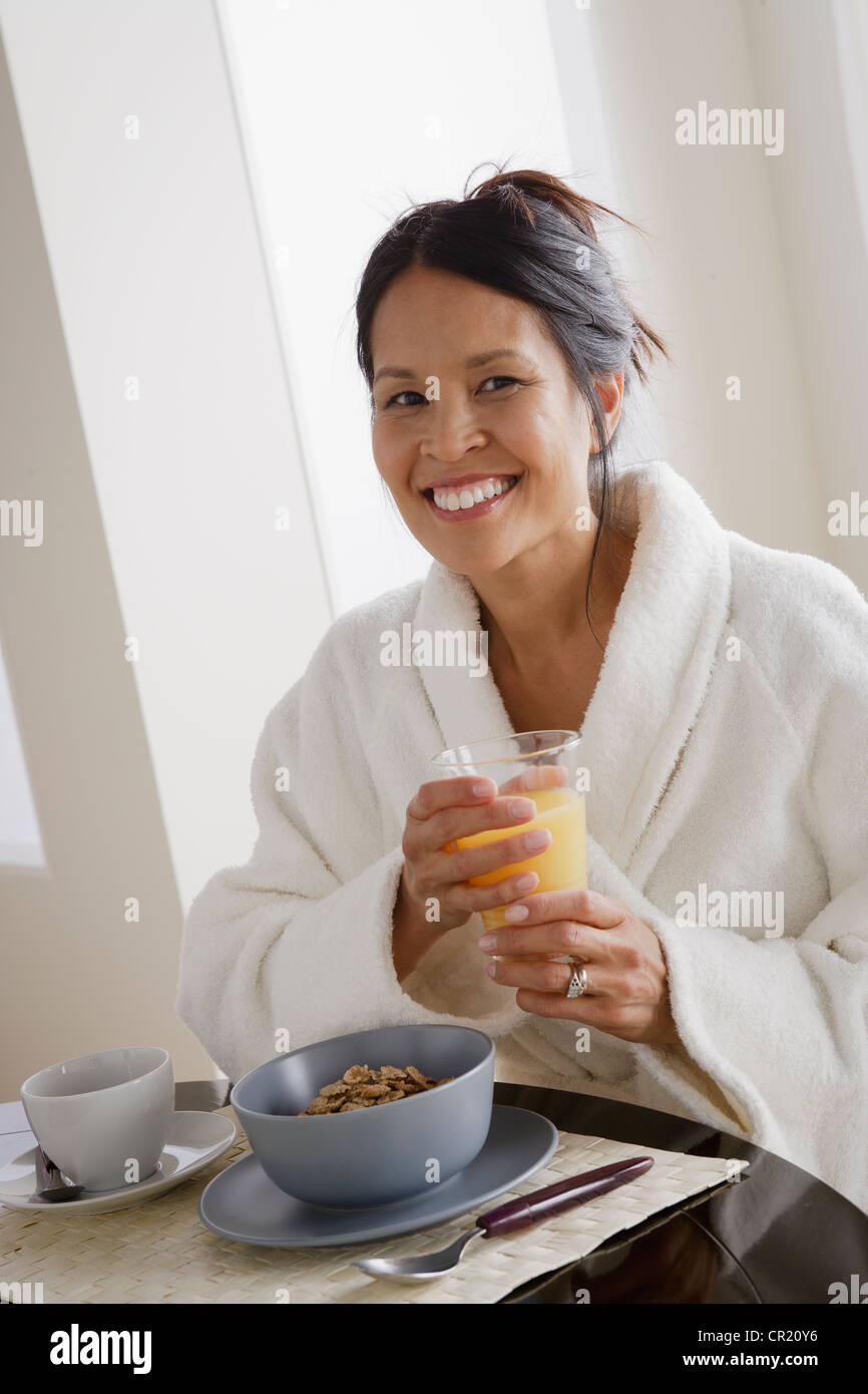 USA, California, Los Angeles, Woman having breakfast Stock Photo - Alamy