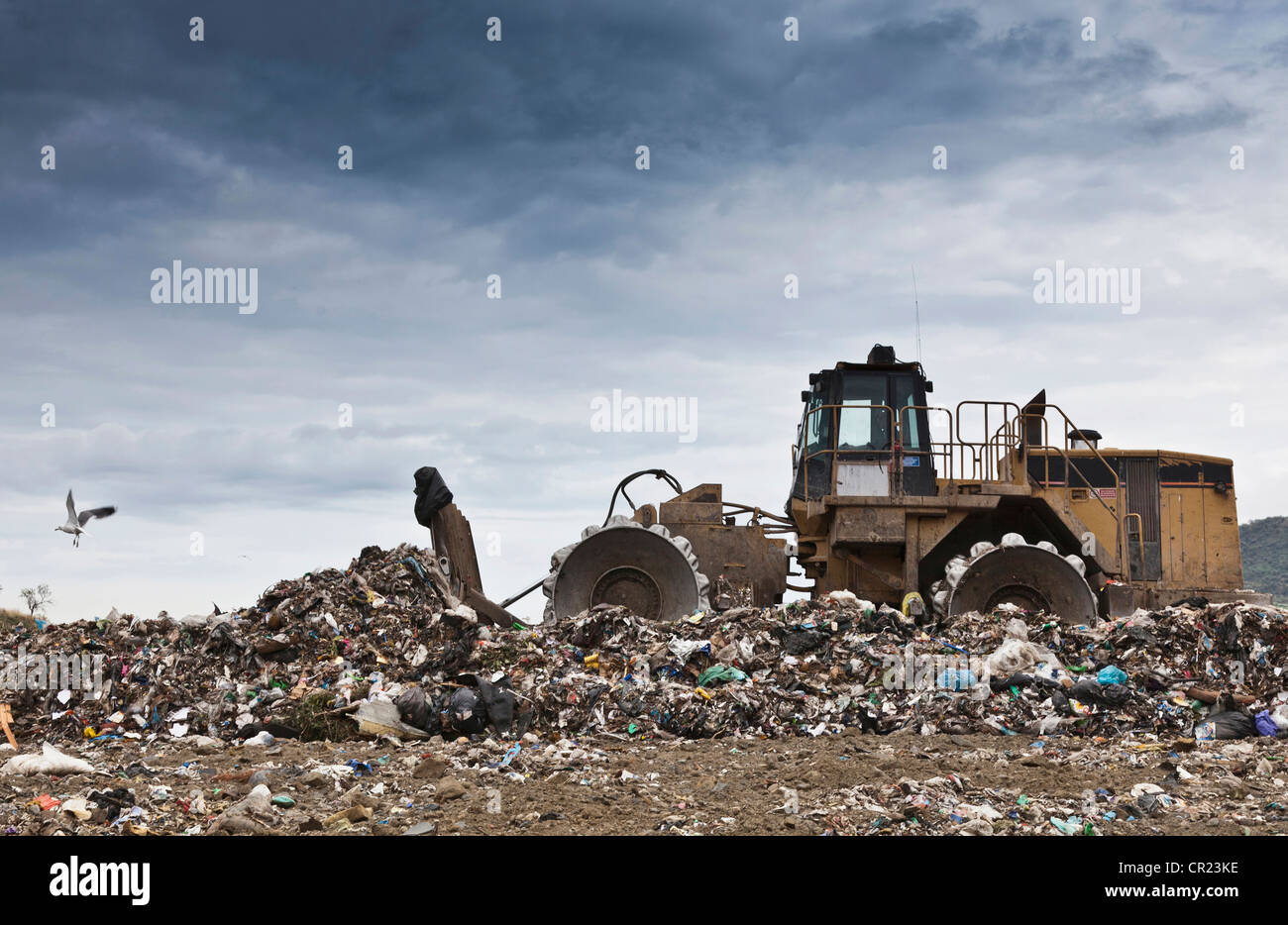 Bulldozer at garbage collection center Stock Photo - Alamy