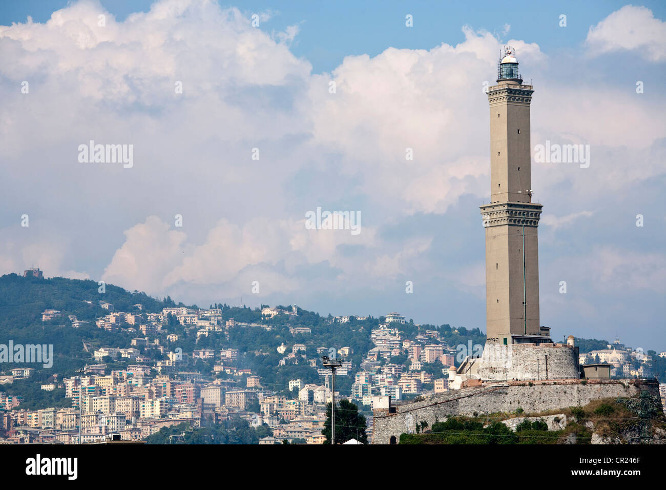 Tower overlooking coastal city Stock Photo - Alamy