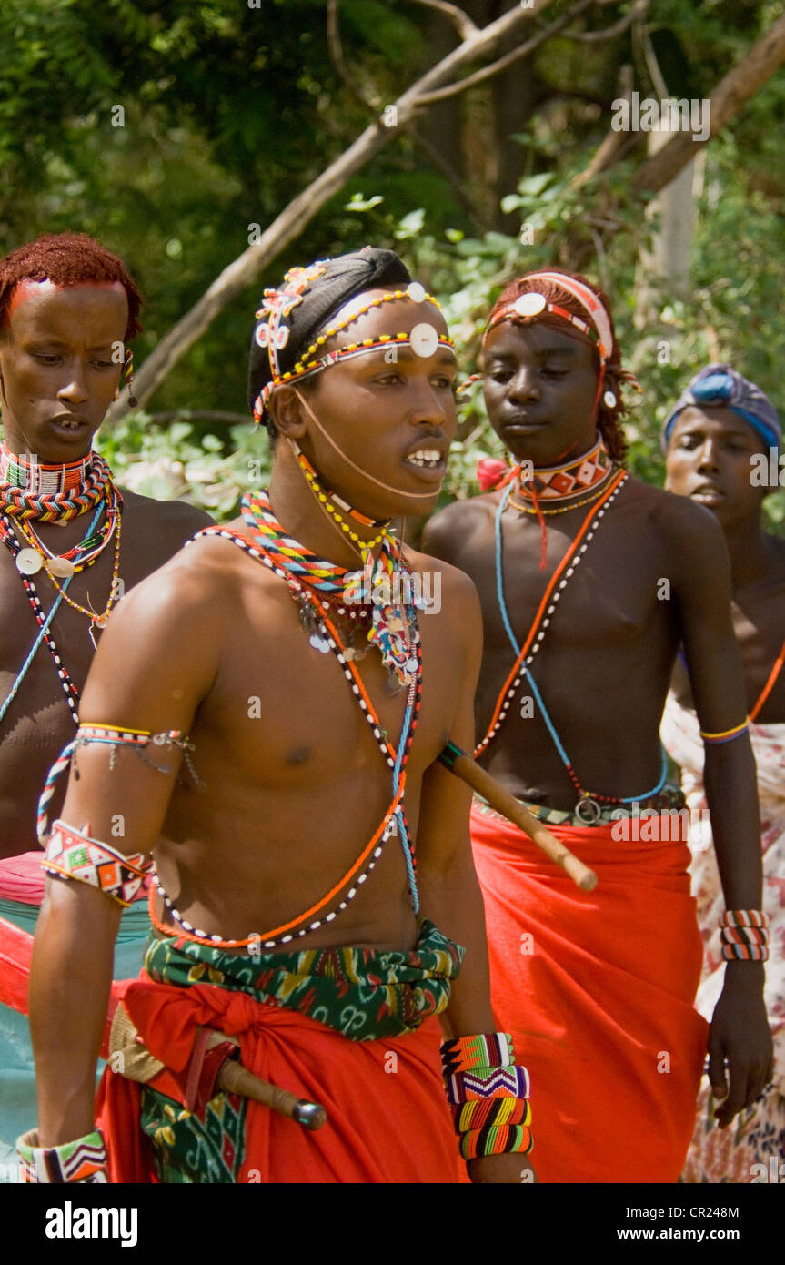 Samburu men doing cultural dance and chanting Stock Photo - Alamy