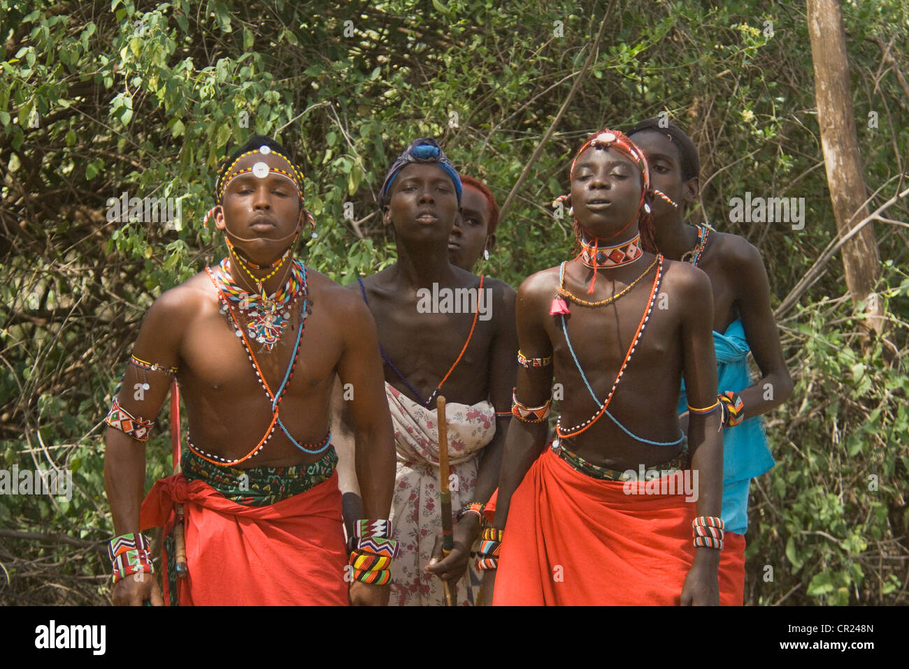 Samburu men doing cultural dance and chanting Stock Photo - Alamy