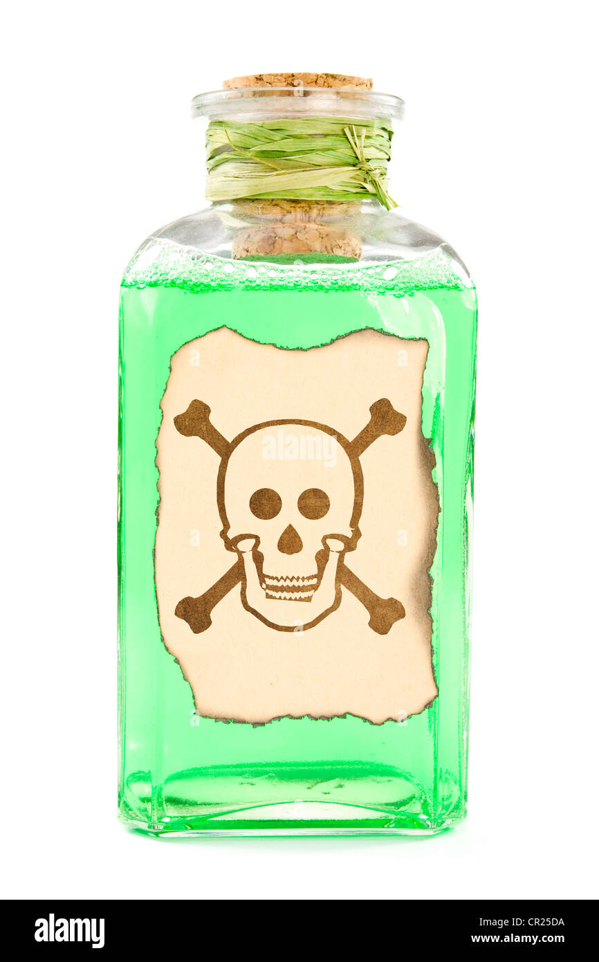 Glass bottle with a green toxic chemical solution Stock Photo - Alamy