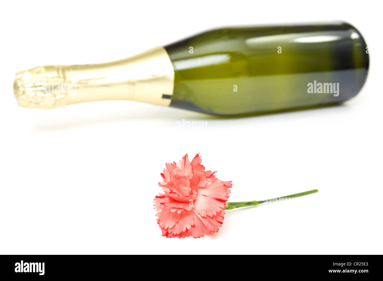red carnation flower and bottle of champagne Stock Photo - Alamy