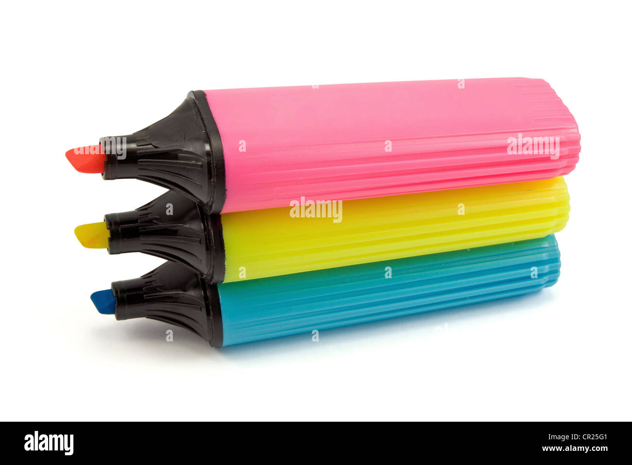three colorful highlighter pens isolated on white background Stock ...