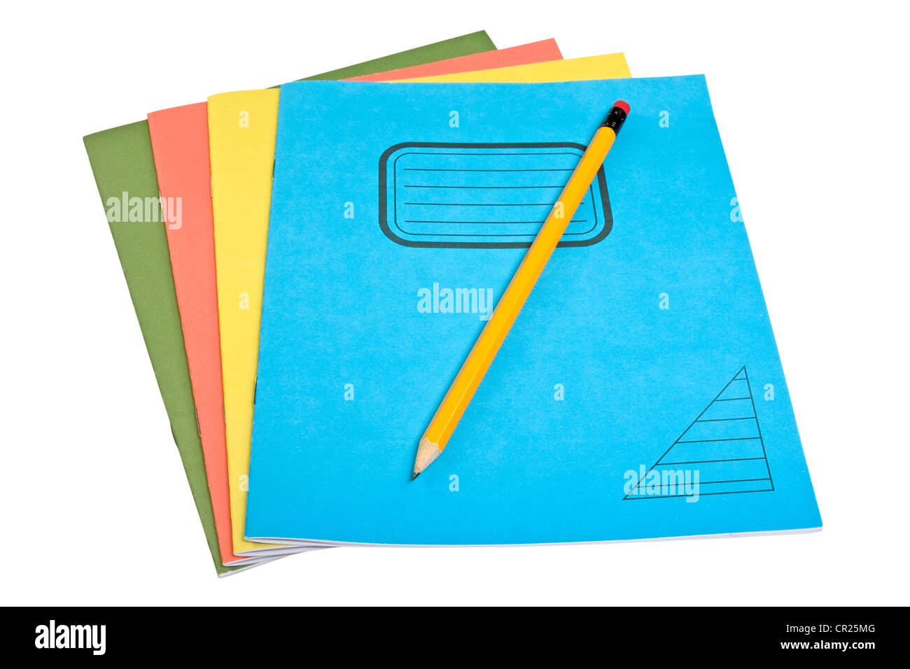 color exercise books and pencil. isolated on white Stock Photo - Alamy