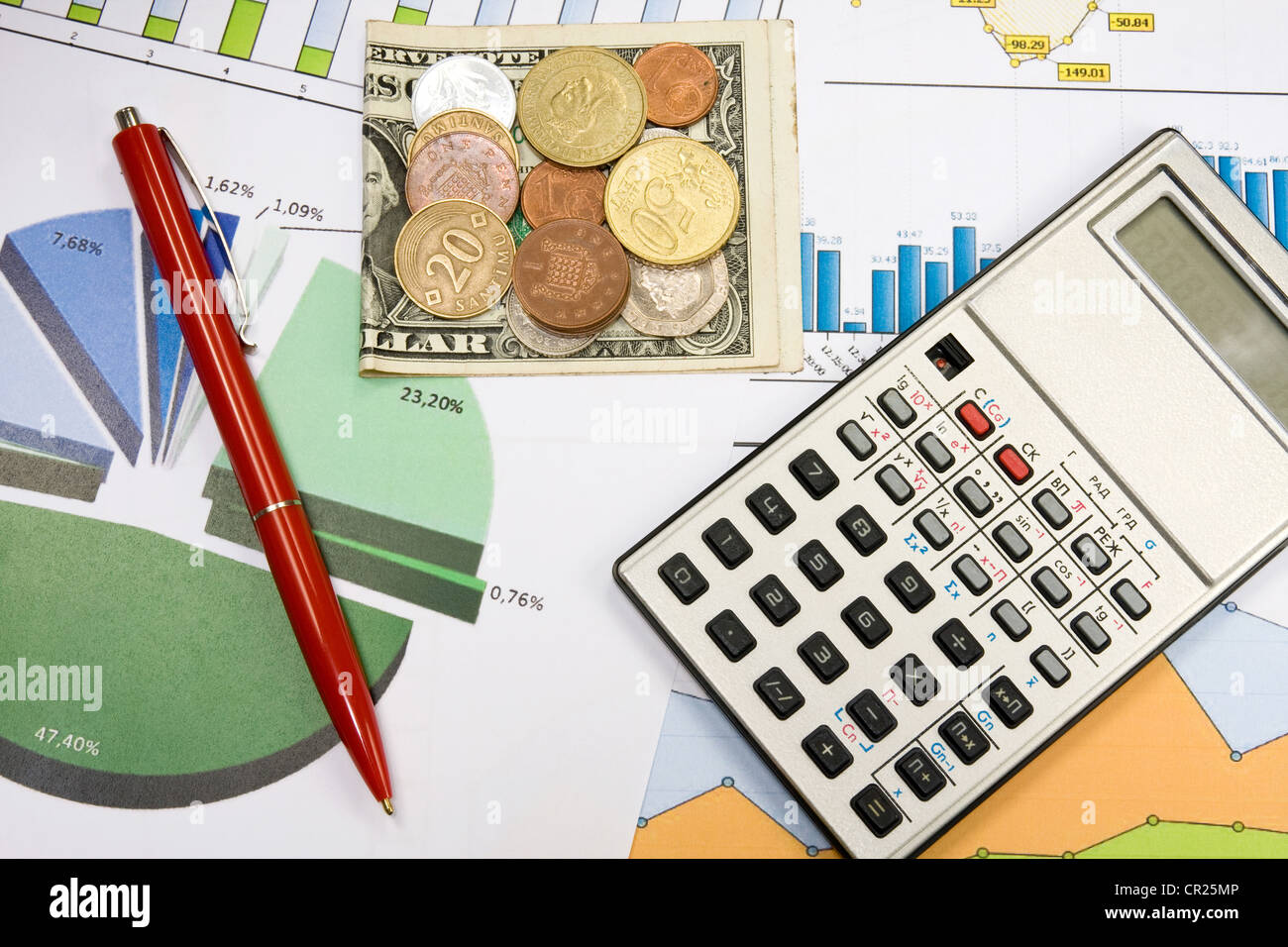 Financial planning using color charts and calculator Stock Photo - Alamy