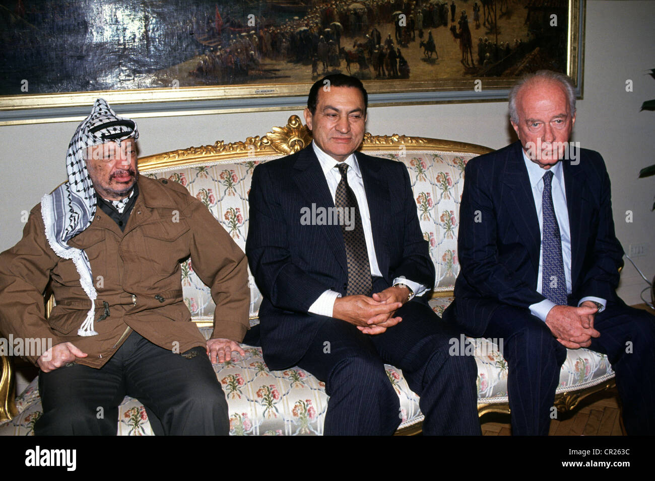 cairo, egypt -- oct 1993 -- arafat meets with rabin with egyptian ...