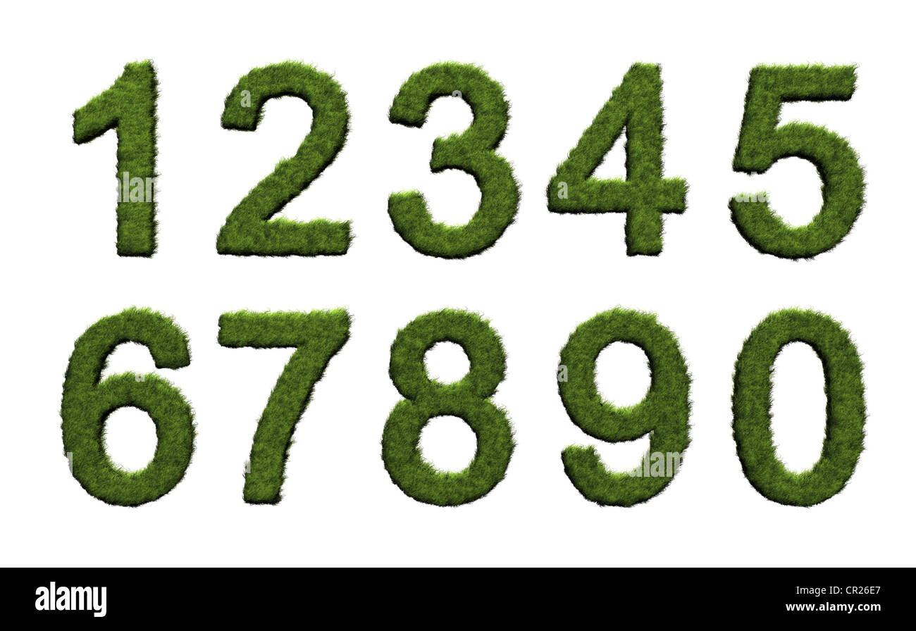 3D rendered image of grass numbers on white background Stock Photo - Alamy