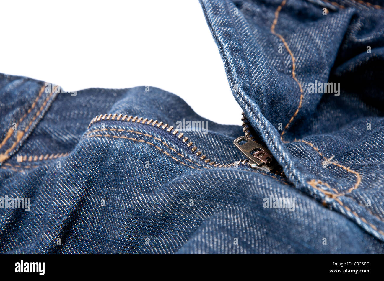 Jeans with open zipper isolated on white background Stock Photo - Alamy