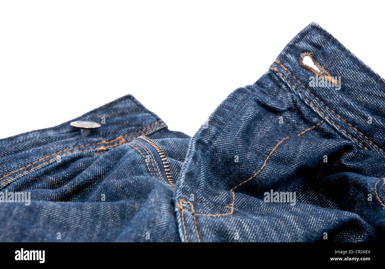 Jeans with open zipper isolated on white background Stock Photo - Alamy