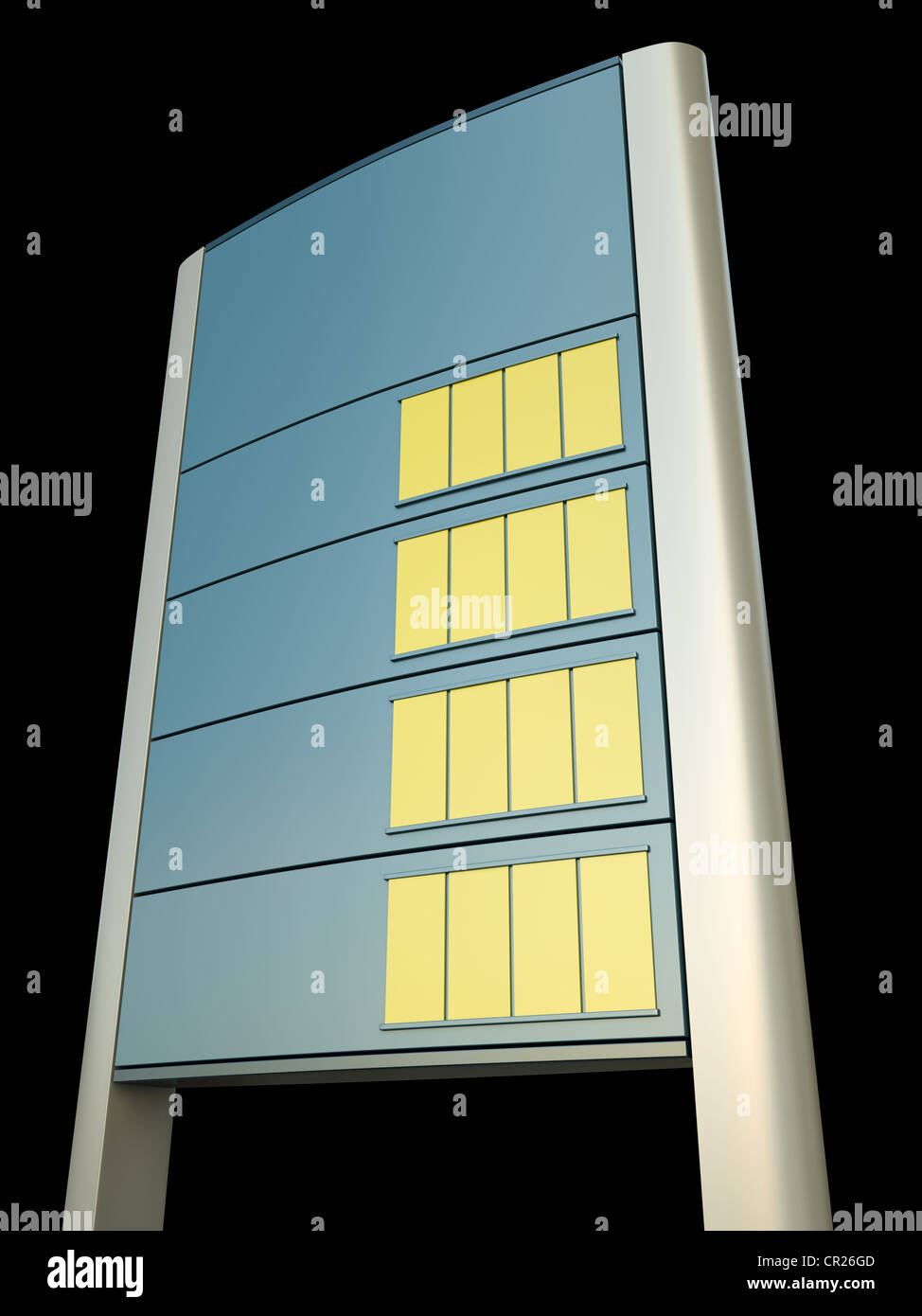 Blank gas station price sign isolated against a black background. 3D ...