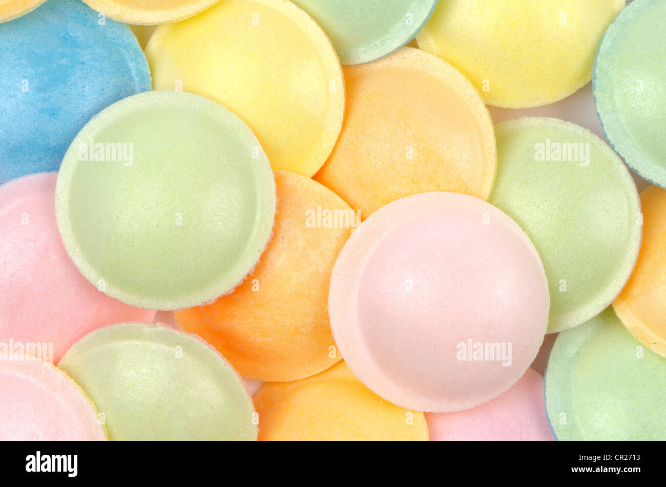 Close-up of a background of sherbet flying saucer sweet confectionery ...