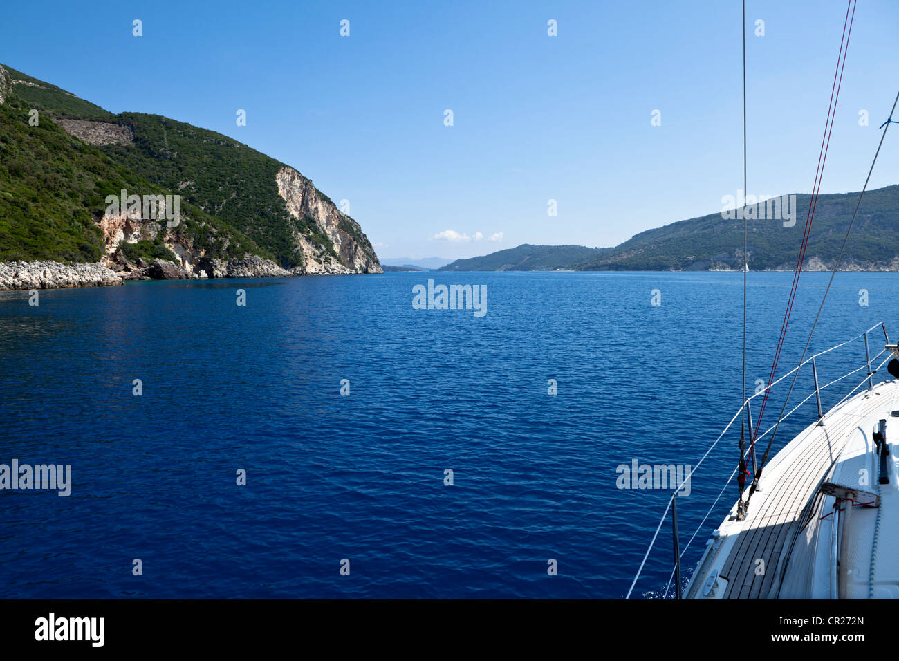 A yacht sailing between the islands of Lefkas and Meganisi in the ...
