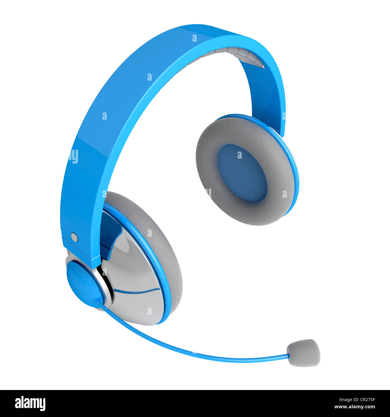 Blue headphones with mic isolated on white Stock Photo - Alamy