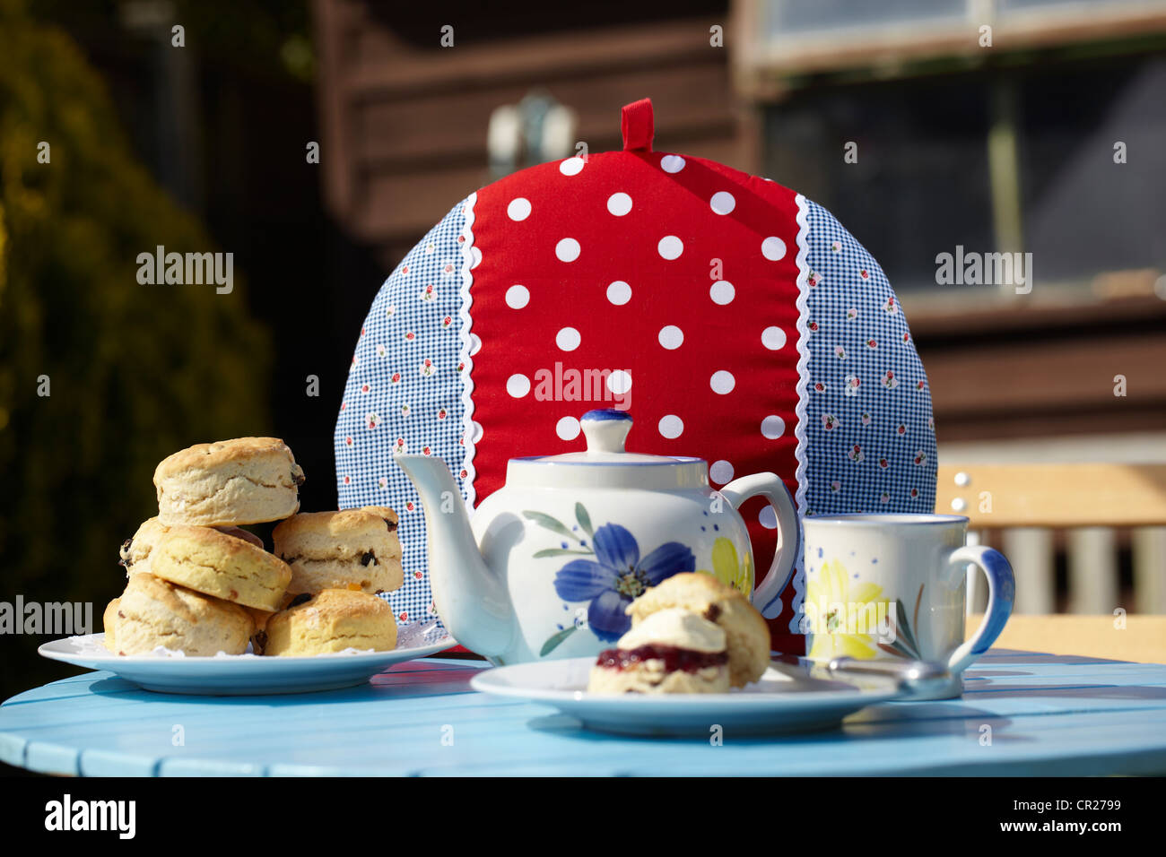 English afternoon tea jam scones summer garden uk cakes hi-res stock ...