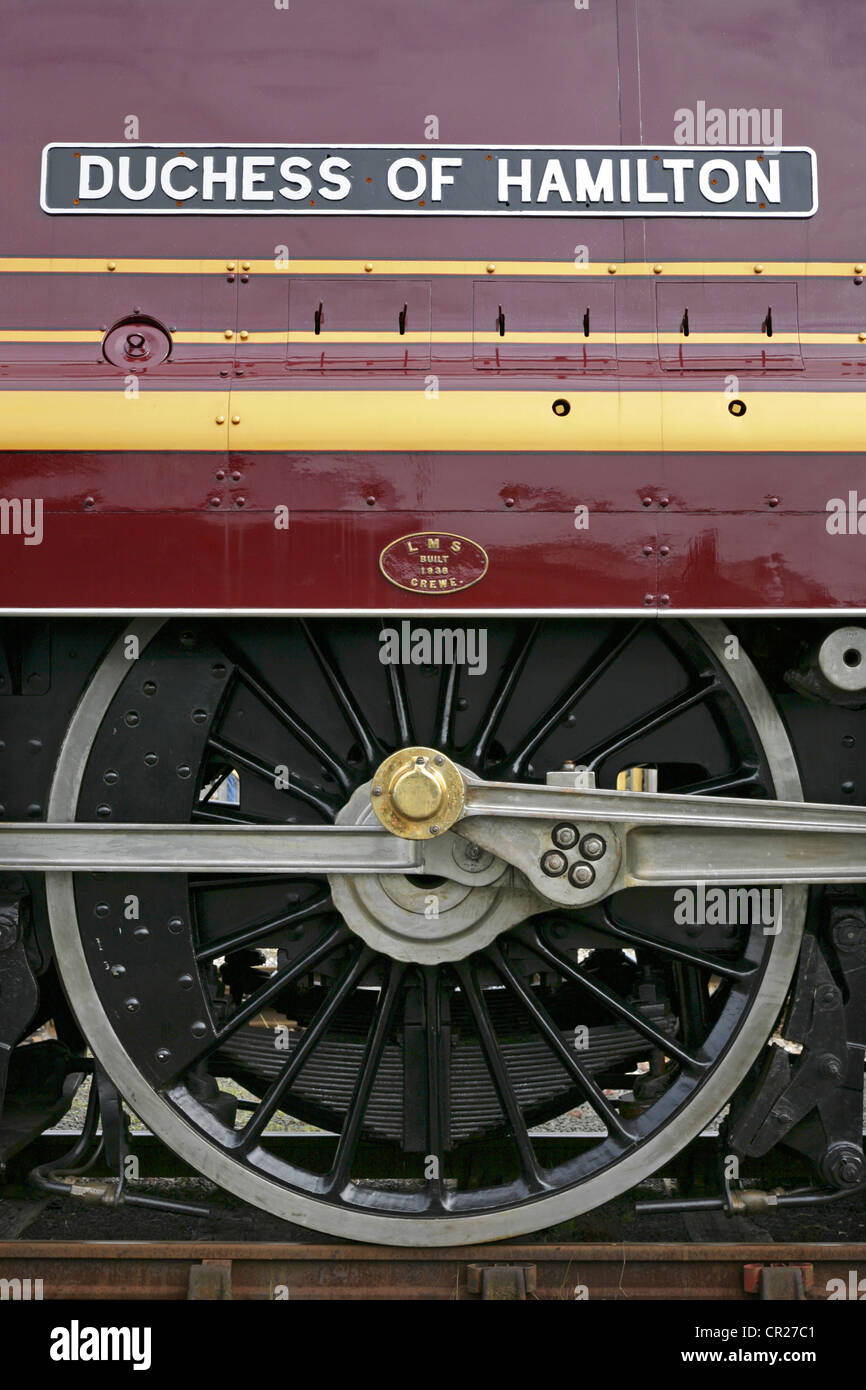 Nameplate and driving wheels of preserved LMS steam locomotive 6229 ...