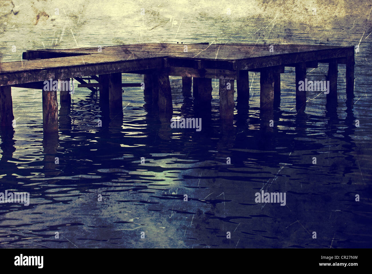 old wooden pier with stairs to the lake Stock Photo - Alamy