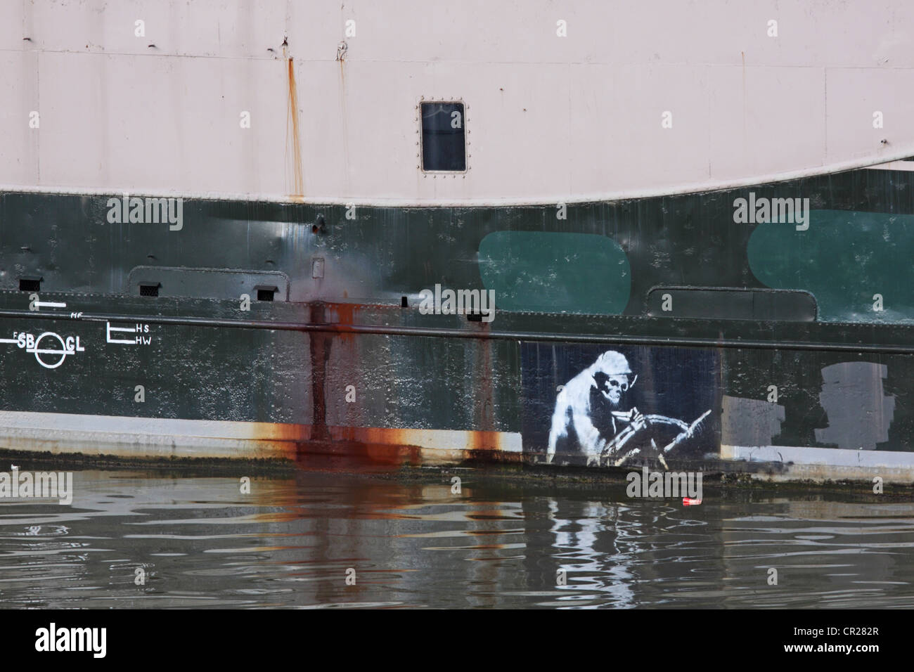 The Grim Reaper depicted by the renowned street artist Banksy on the ...