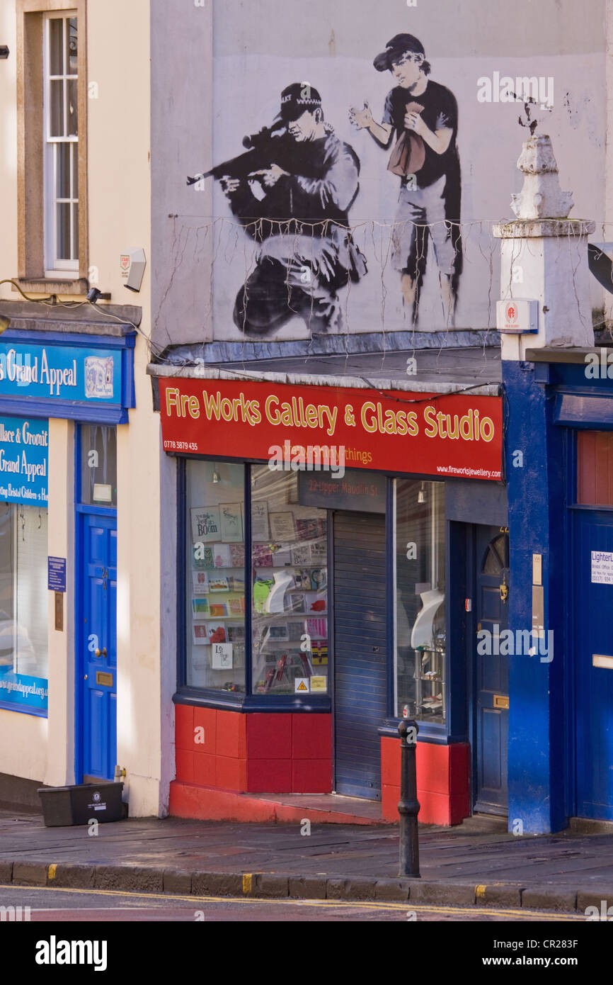 Police sniper as depicted by the graffiti artist Banksy in Maudlin ...