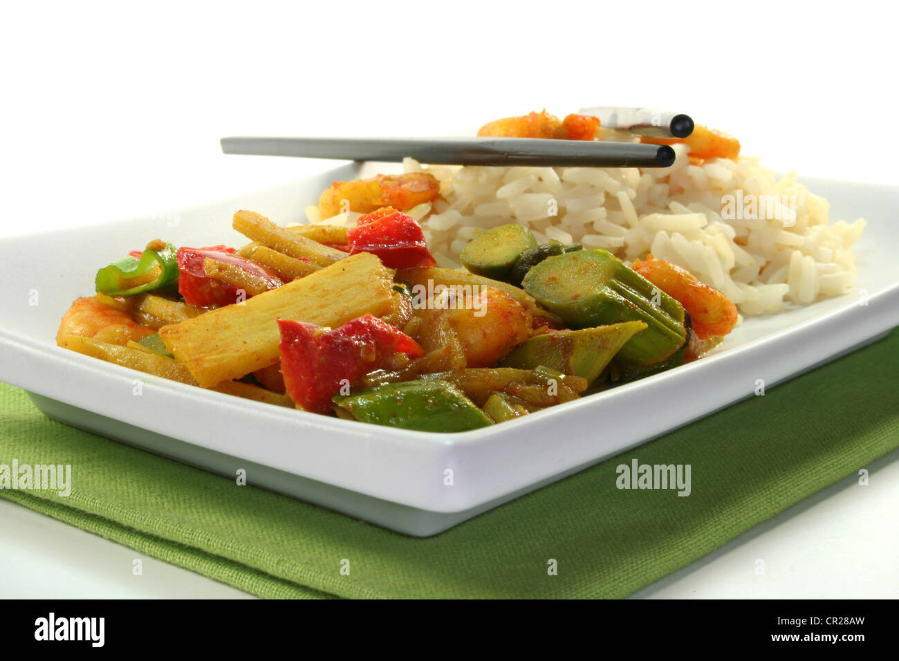 Rice with asian shrimp in asian dishes Stock Photo - Alamy