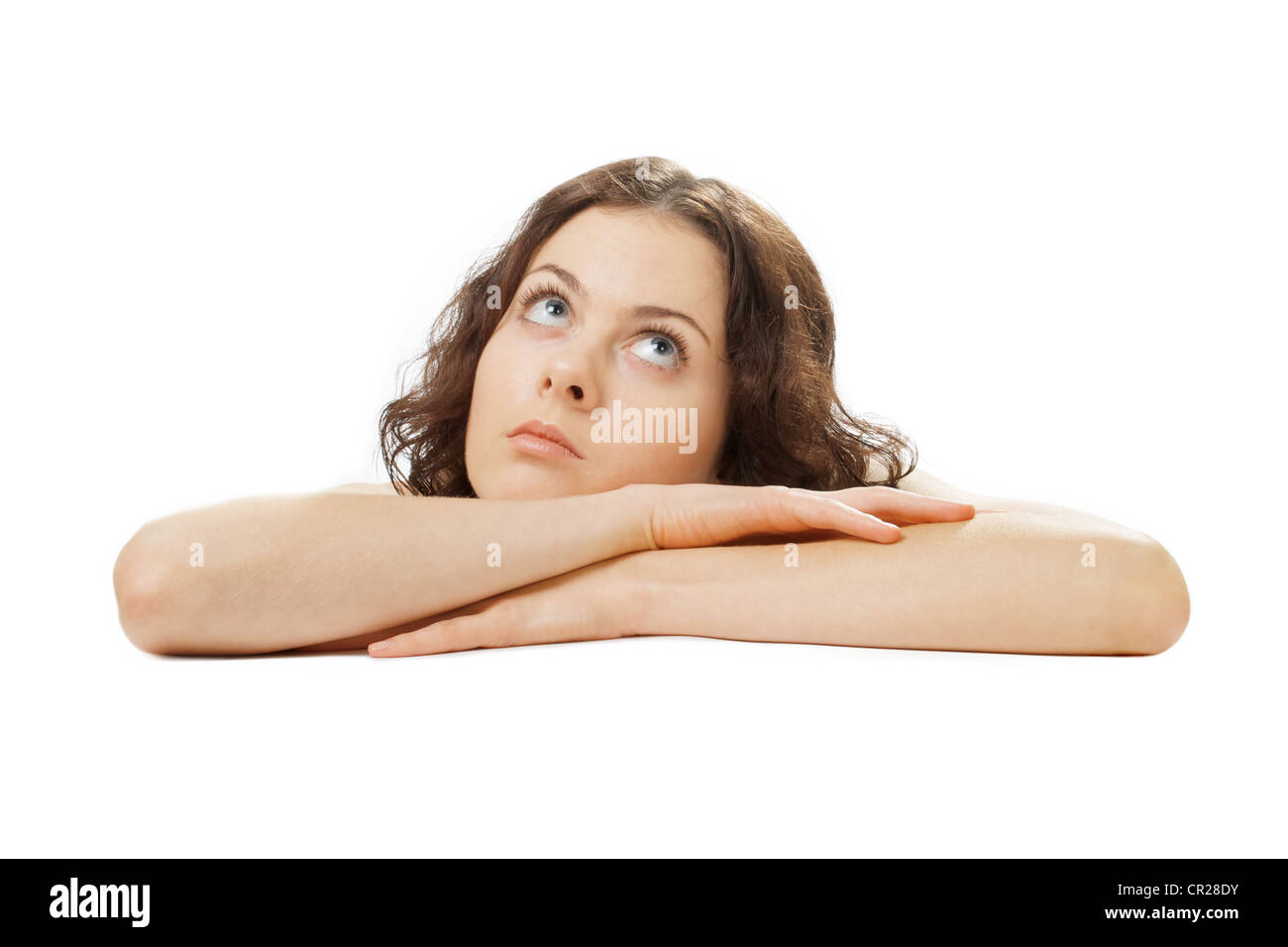 thinking girl isolated on white background Stock Photo - Alamy